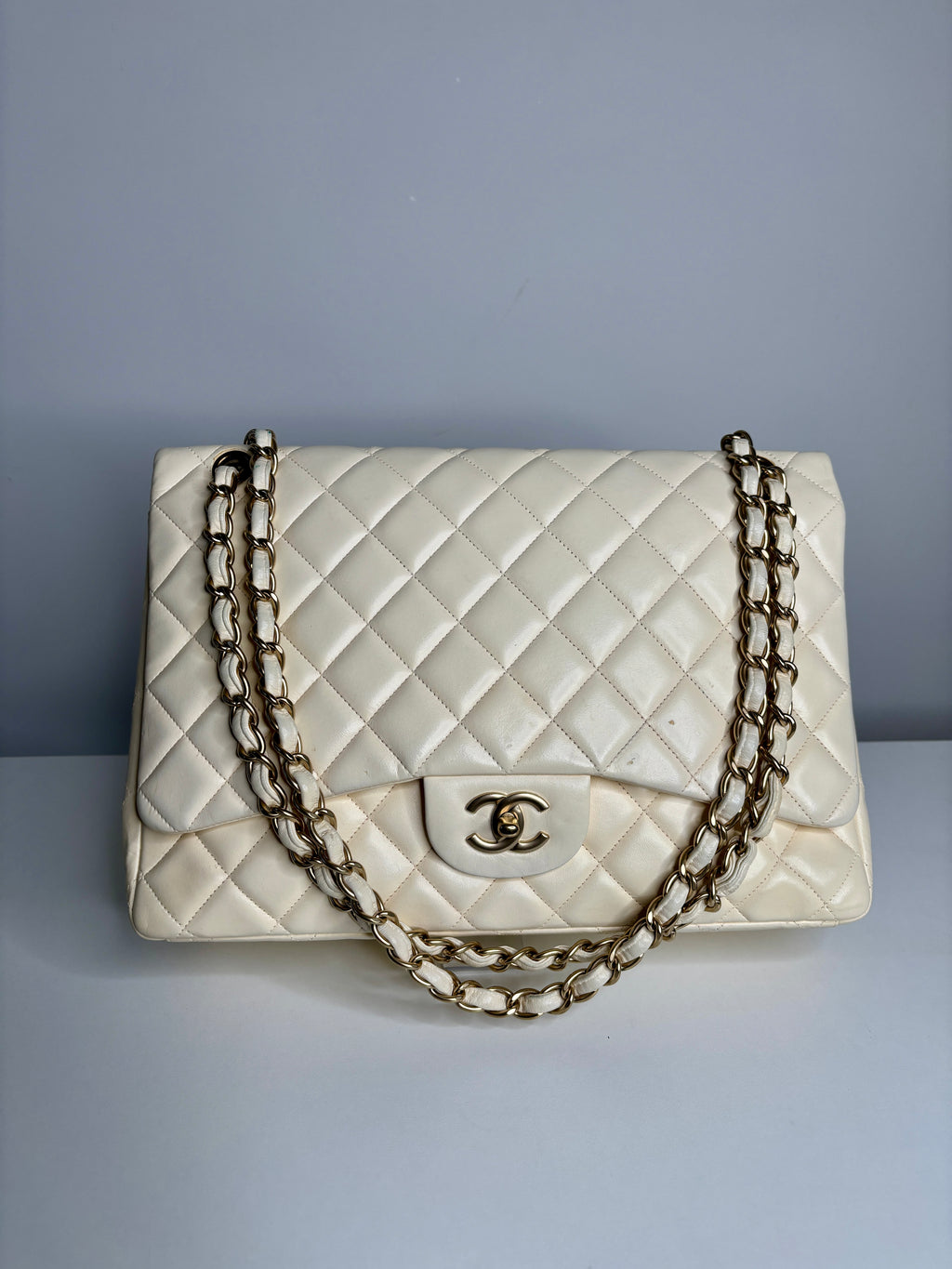 Chanel Classic Maxi Cream Calfskin Shoulder Flap Bag - Preloved – High ...
