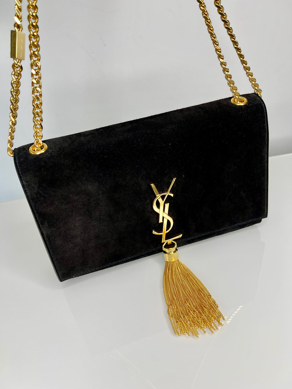Saint Laurent YSL Kate Tassel Medium Black Suede Shoulder Bag – High ...