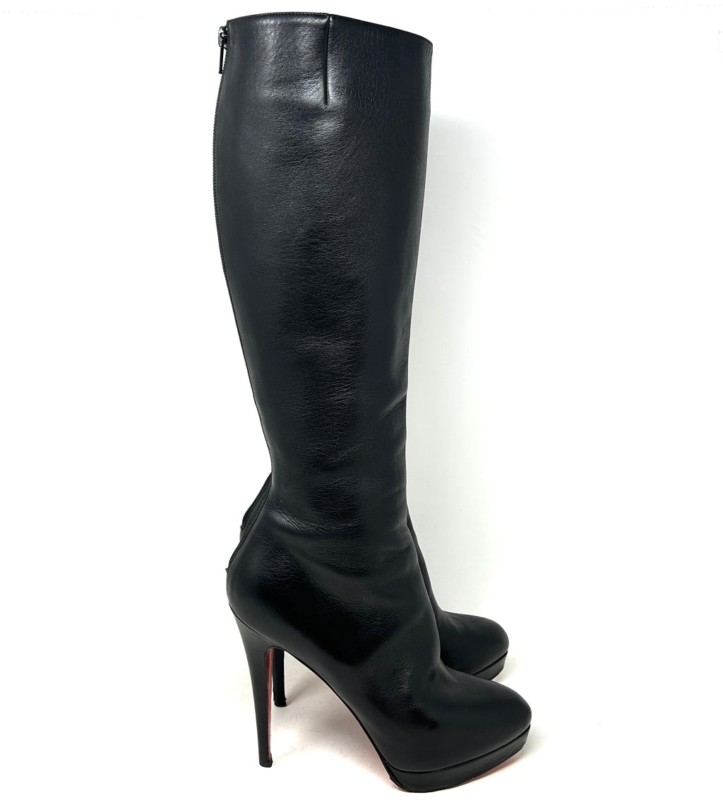 Christian Louboutin Alti Botte 120 Black Leather Knee High Platform Bo ...