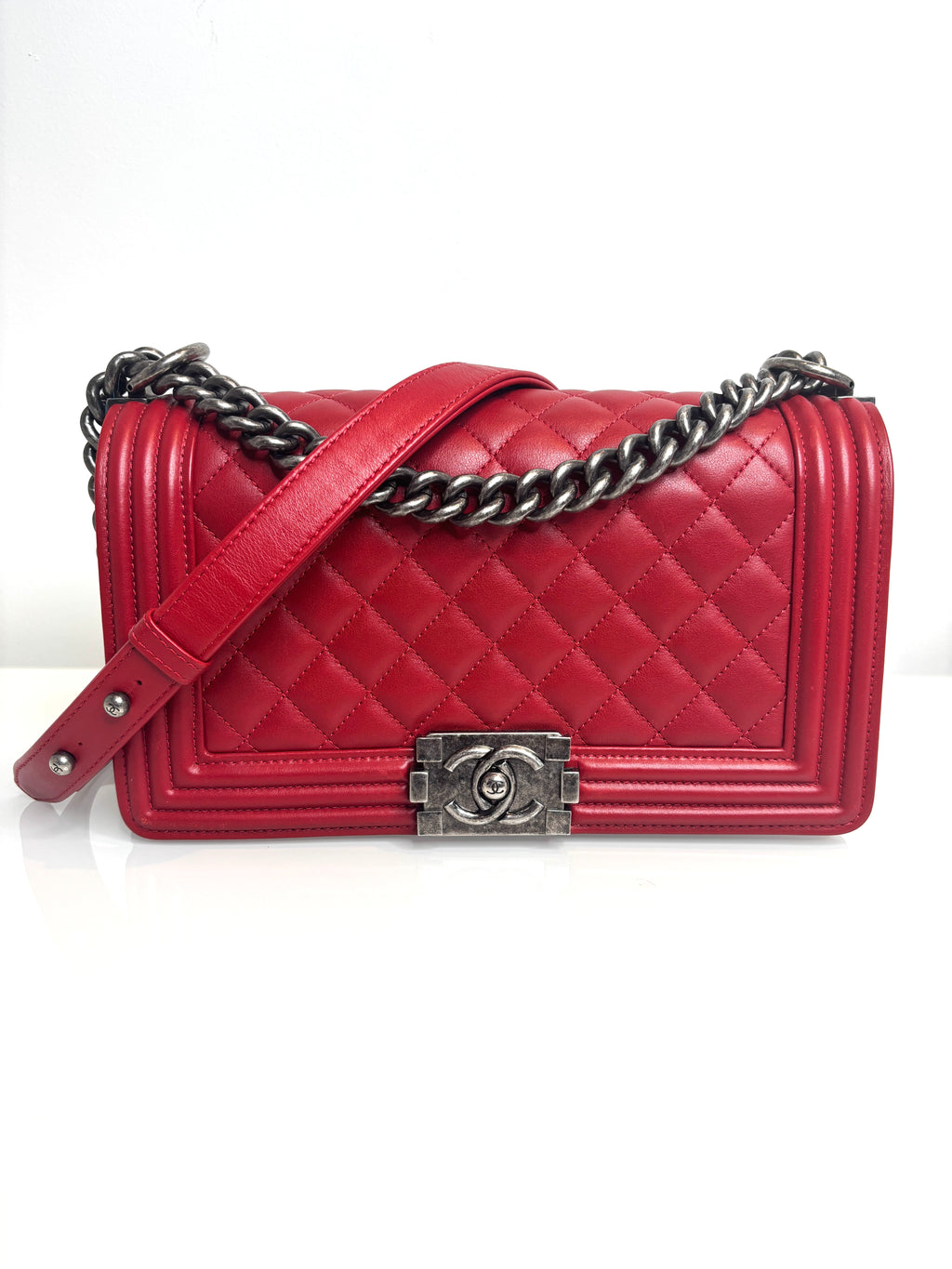 Chanel Medium Boy Bag Quilted Red Calfskin Shoulder Bag – High Heel ...
