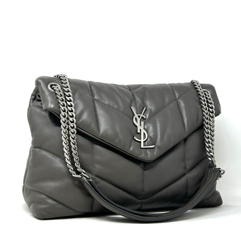 Saint Laurent Puffer Medium Quilted Earth Grey Leather Shoulder Bag ...