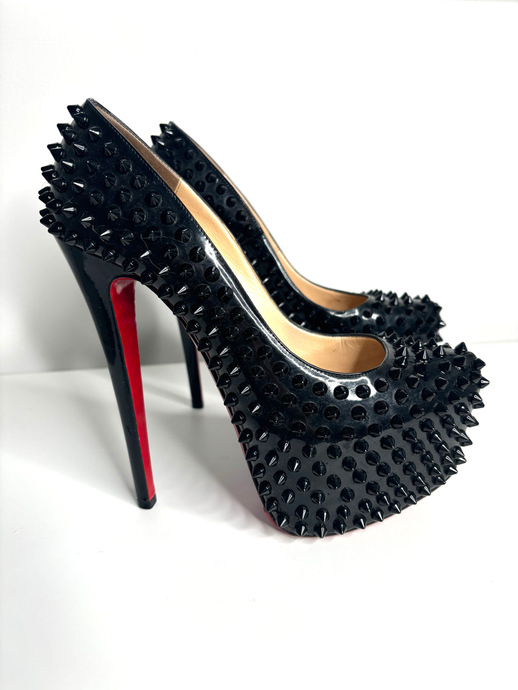 Christian Louboutin Daffodile Spike Black Patent Leather Platform Heel ...